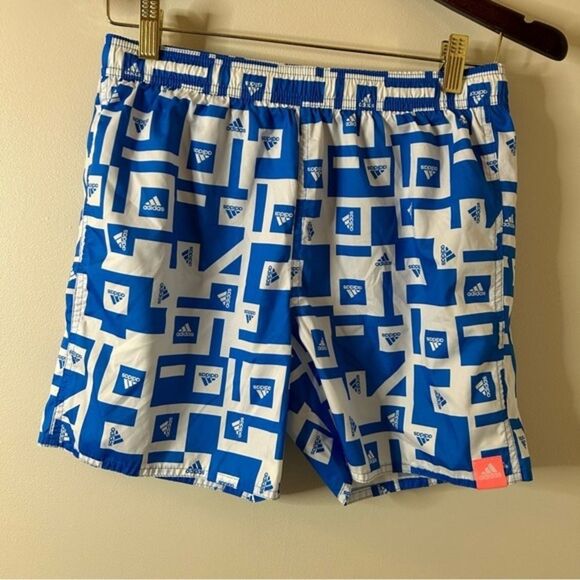 adidas | Swim | Adidas Swim Trunks Blue White Geometric Boys L Great ...